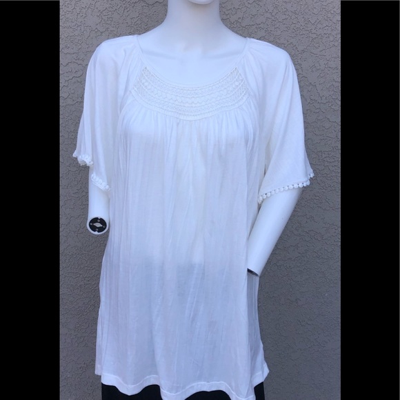 Bydesign | Tops | 5 For 25 Sale Bydesign White Short Sleeve Lace Trim ...